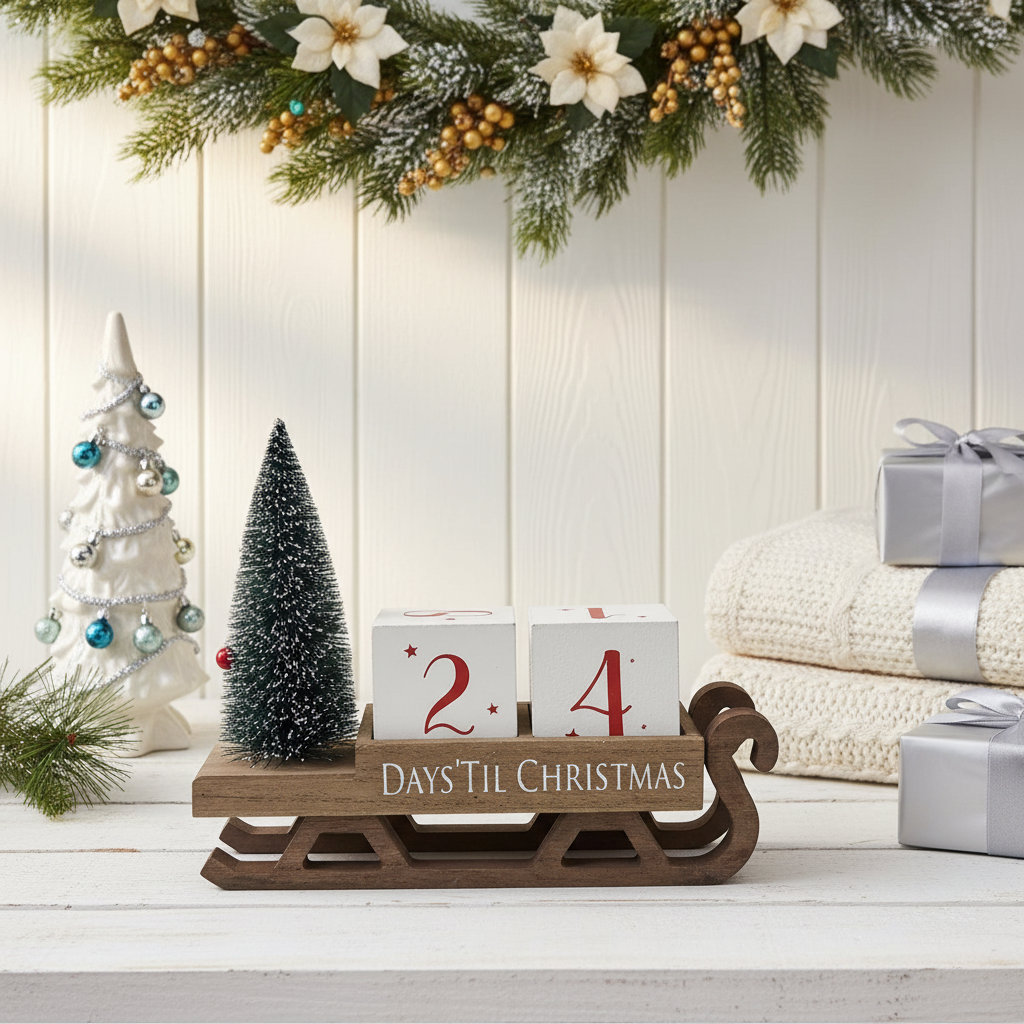 The Holiday Aisle® 3-Piece Wooden Santa Sleigh Advent Calendar Countdown Blocks With Rustic ...